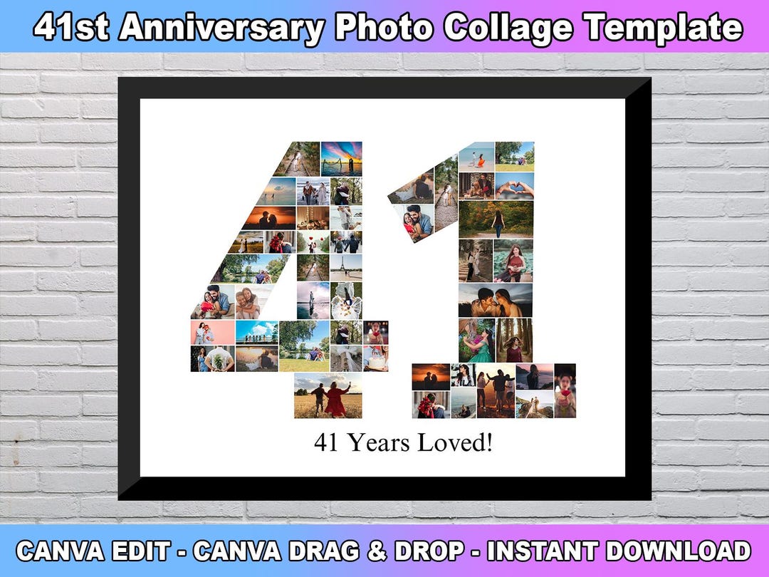 41st Birthday Photo Collage Template, Number 41 Collage, 41st Collage ...