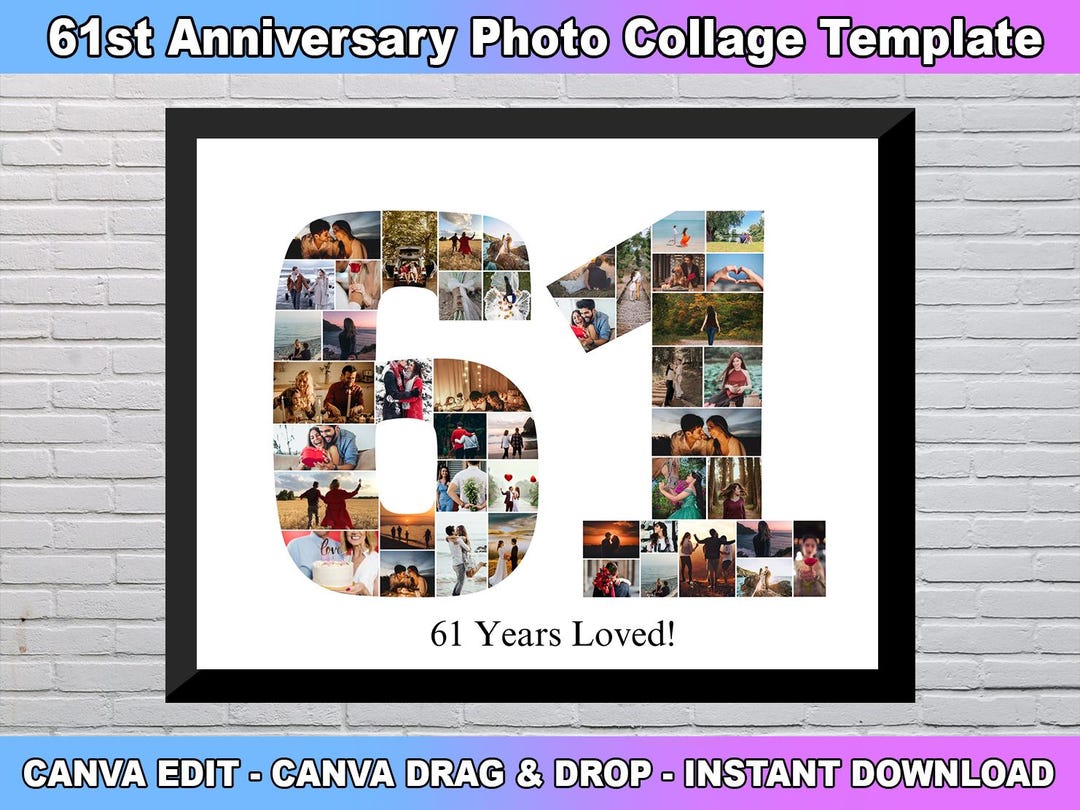 61st Birthday Photo Collage Template, Number 61 Collage, 61st Collage ...