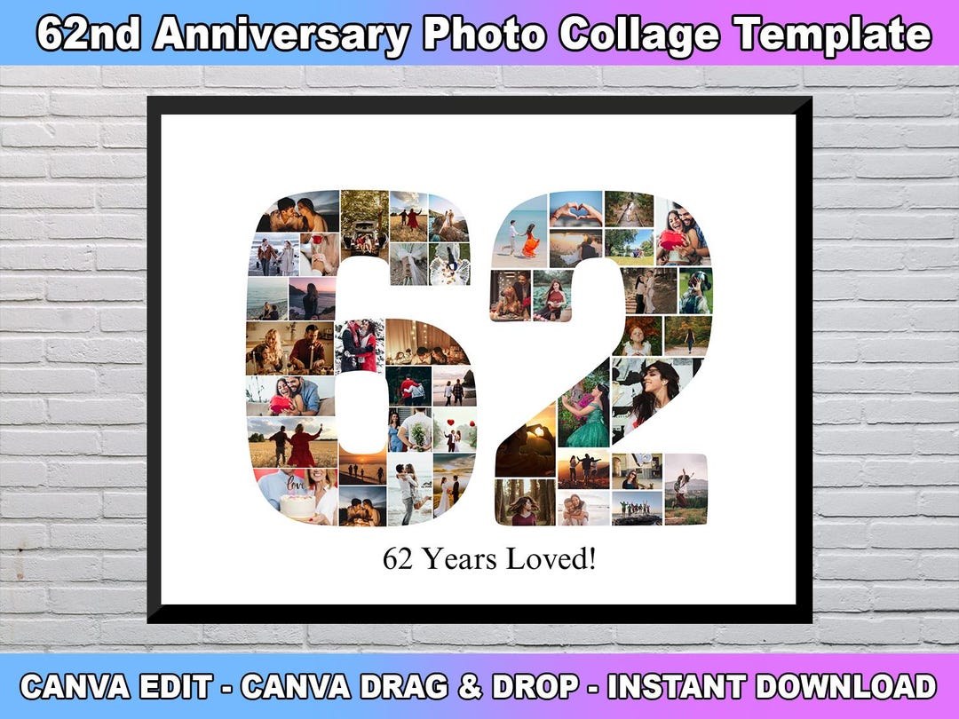 62st Birthday Photo Collage Template, Number 62 Collage, 62st Collage ...