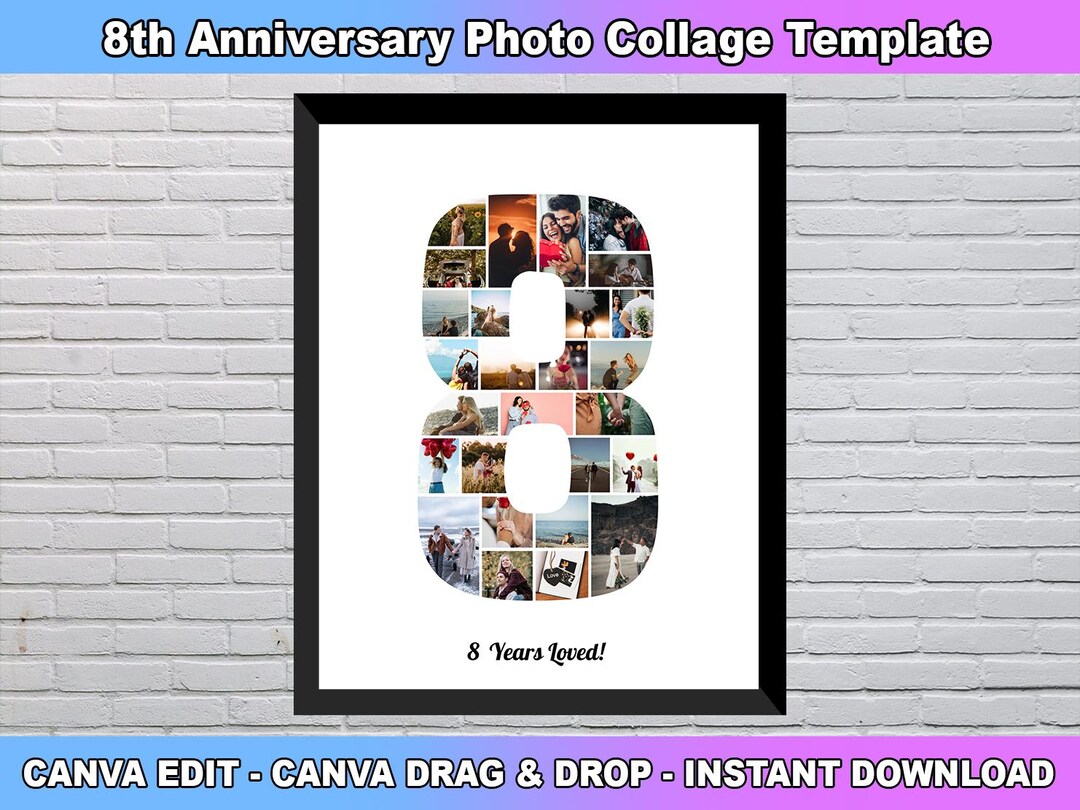 8th Birthday Photo Collage Template, Number 8 Collage, 8th Collage, 8th ...