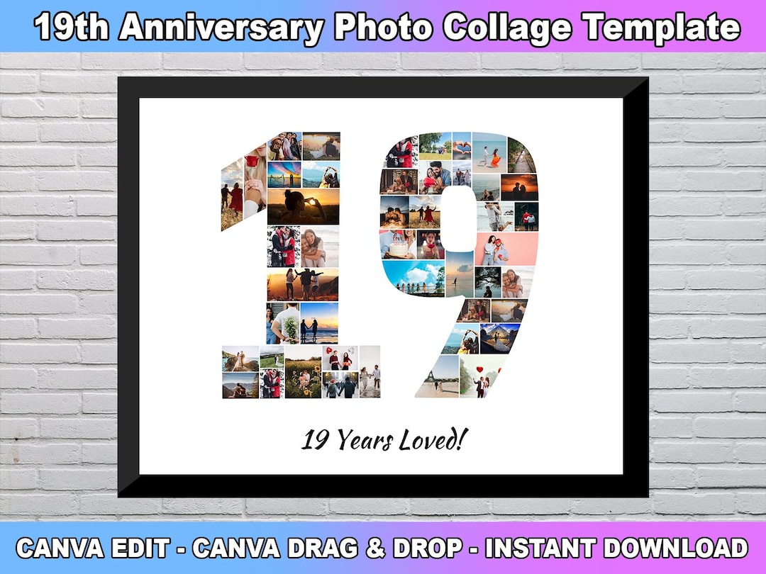 19th Birthday Photo Collage Template, Number 19 Collage, 19th Collage ...