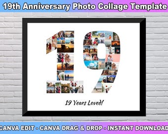 19th Birthday Photo Collage Template, Number 19 Collage, 19th Collage ...