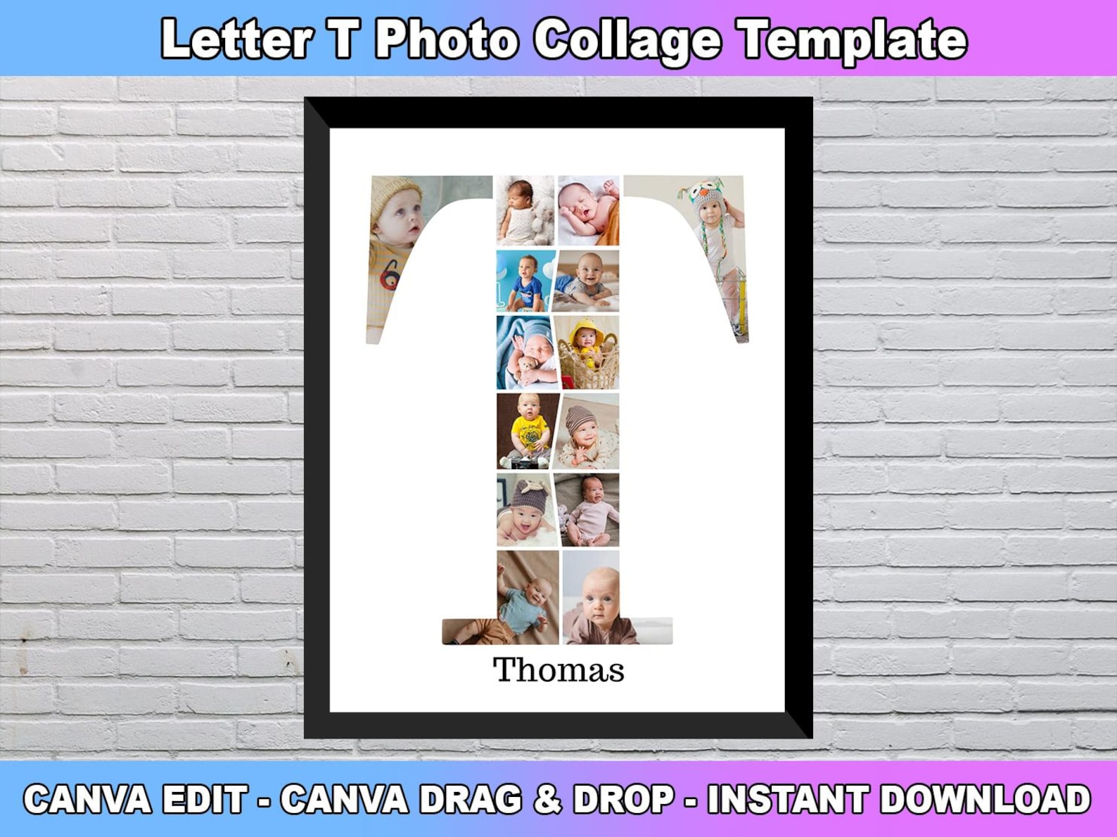 Letter T Photo Collage Template, Letter T Custom Name, Initial Photo ...