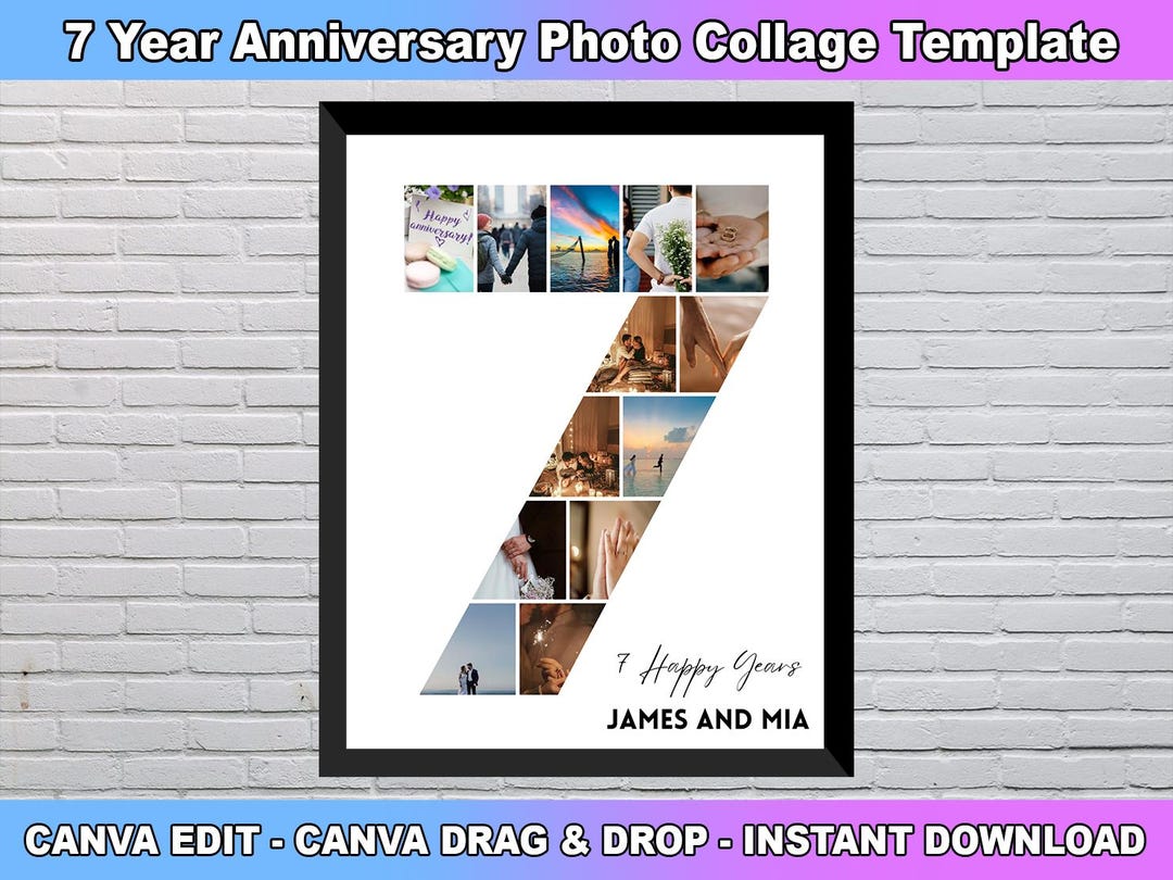 7th Birthday Photo Collage Template, Number 7 Collage, 7th Collage, 7th ...