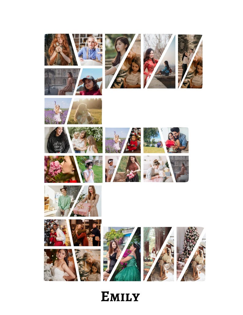 Letter E Photo Collage Template, Letter E Custom Name, Initial Photo ...