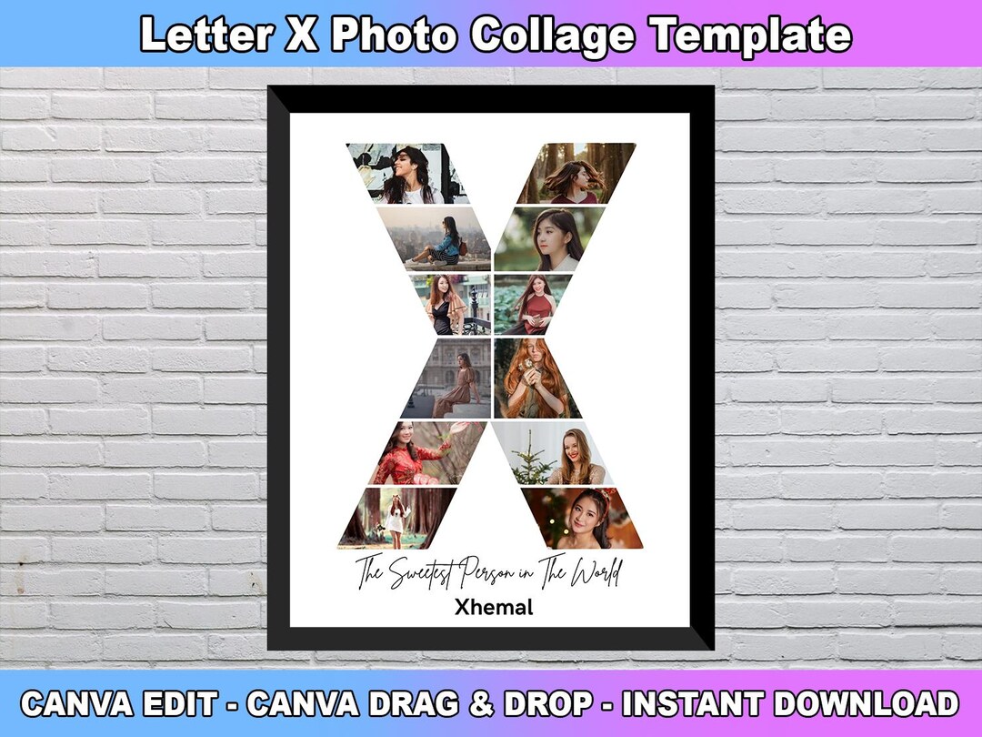 Letter X Photo Collage Template, Letter X Custom Name, Initial Photo ...