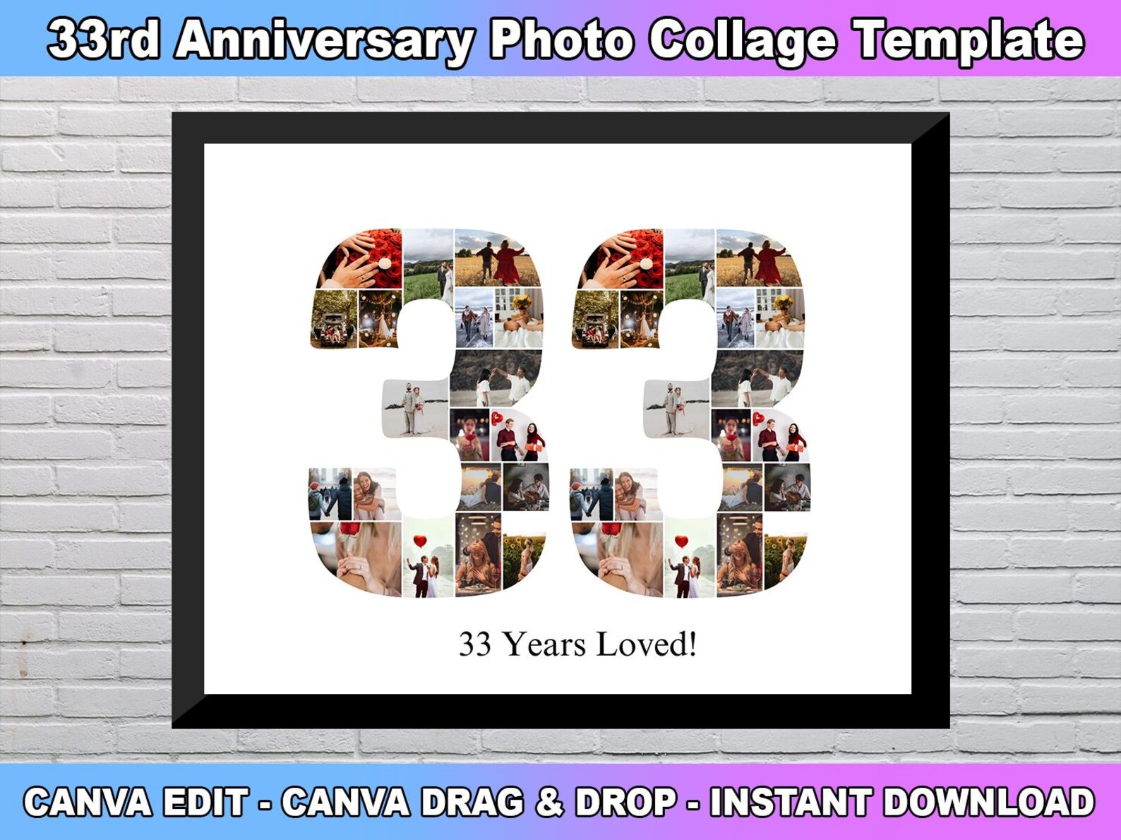 33rd Birthday Photo Collage Template, Number 33 Collage, 33rd Collage ...