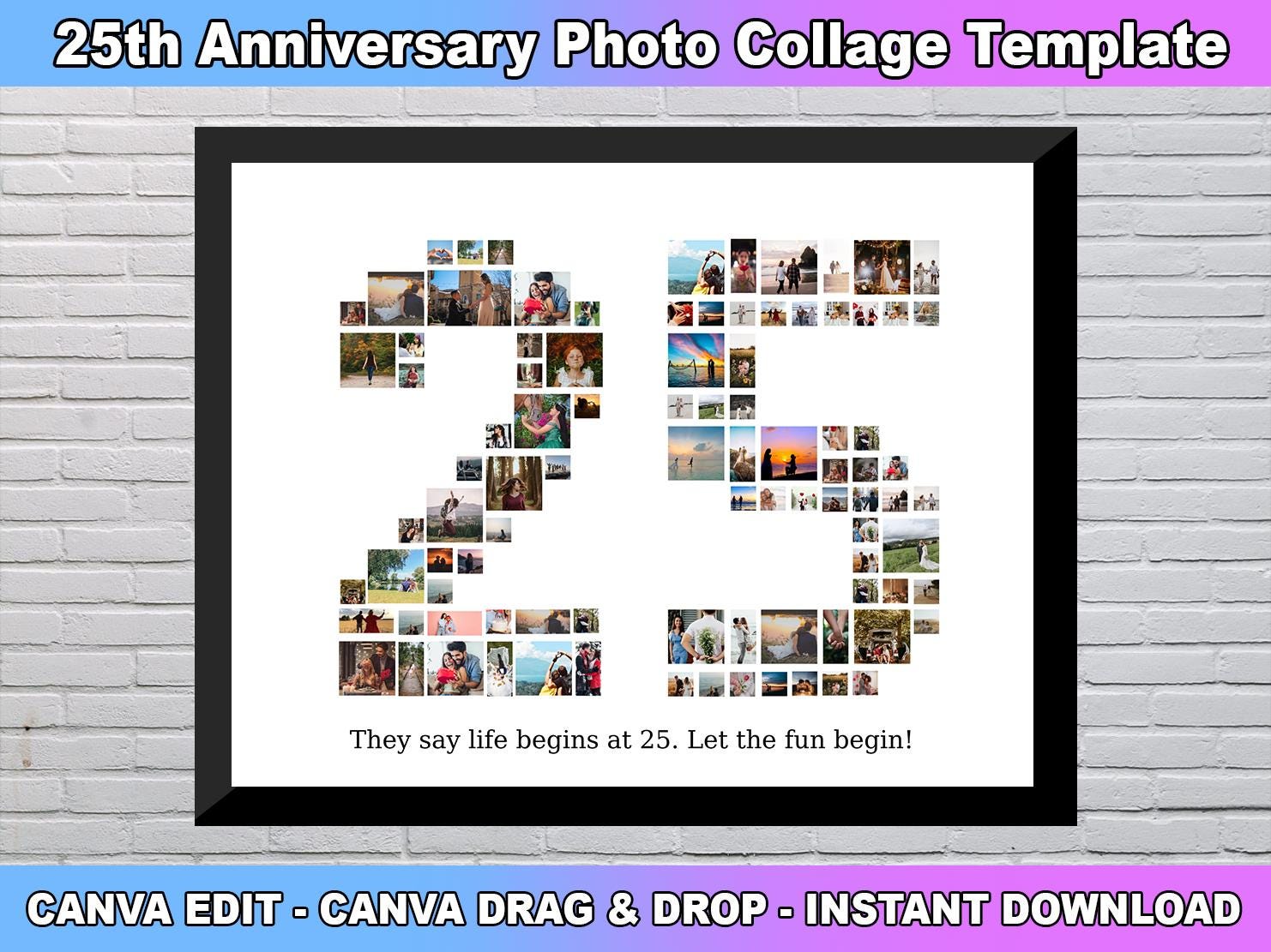 25th Birthday Photo Collage Template, Number 25 Collage, 25th Collage ...