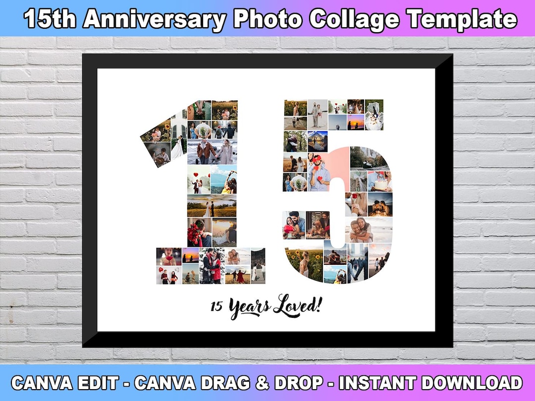 15th Birthday Photo Collage Template, Number 15 Collage, 15th Collage ...