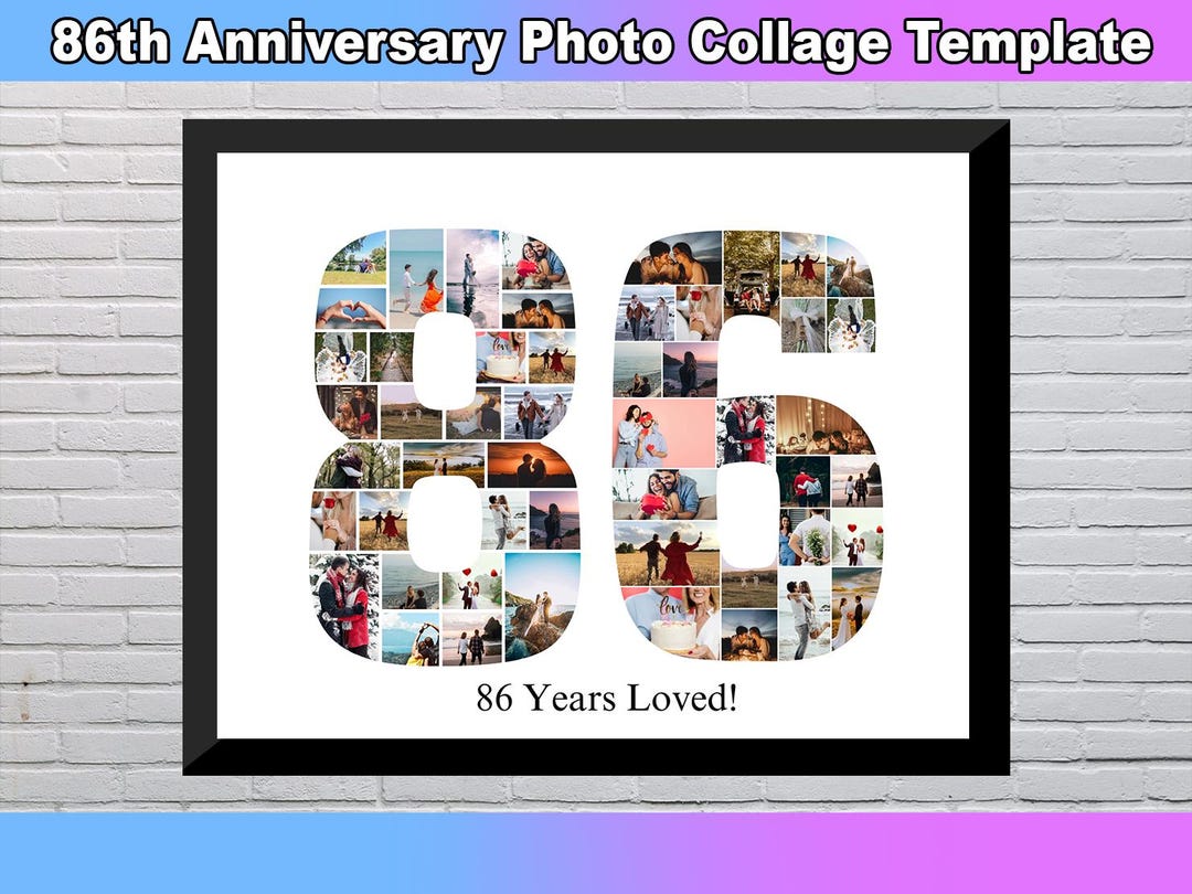 86th Birthday Photo Collage Template, Number 86 Collage, 86th Collage ...