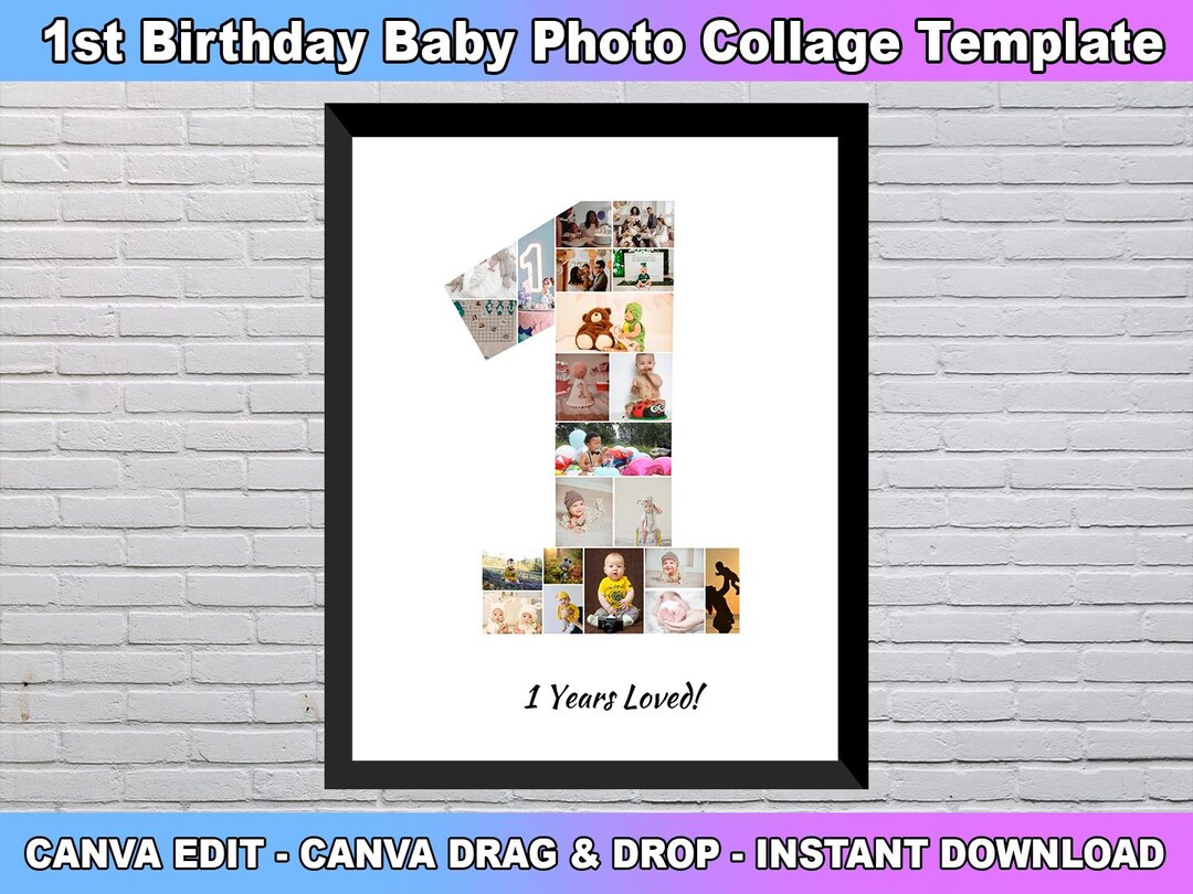 1st Birthday Photo Collage Template, Number 1 Collage, 1st Collage, 1st ...