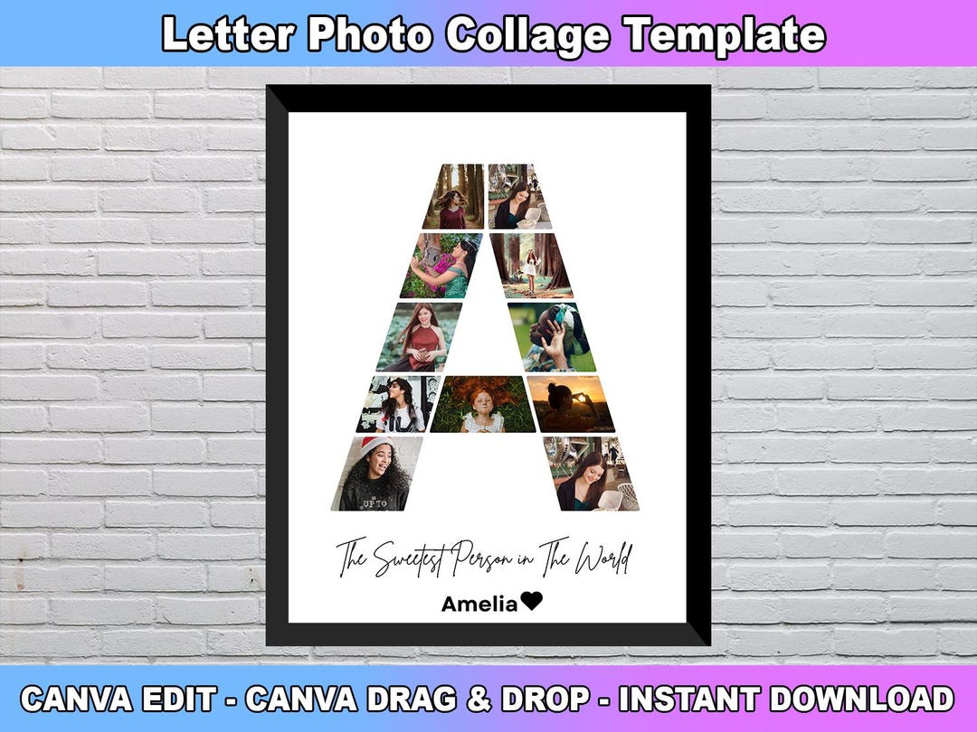 Letter A Photo Collage Template, Letter A Custom Name, Initial Photo ...