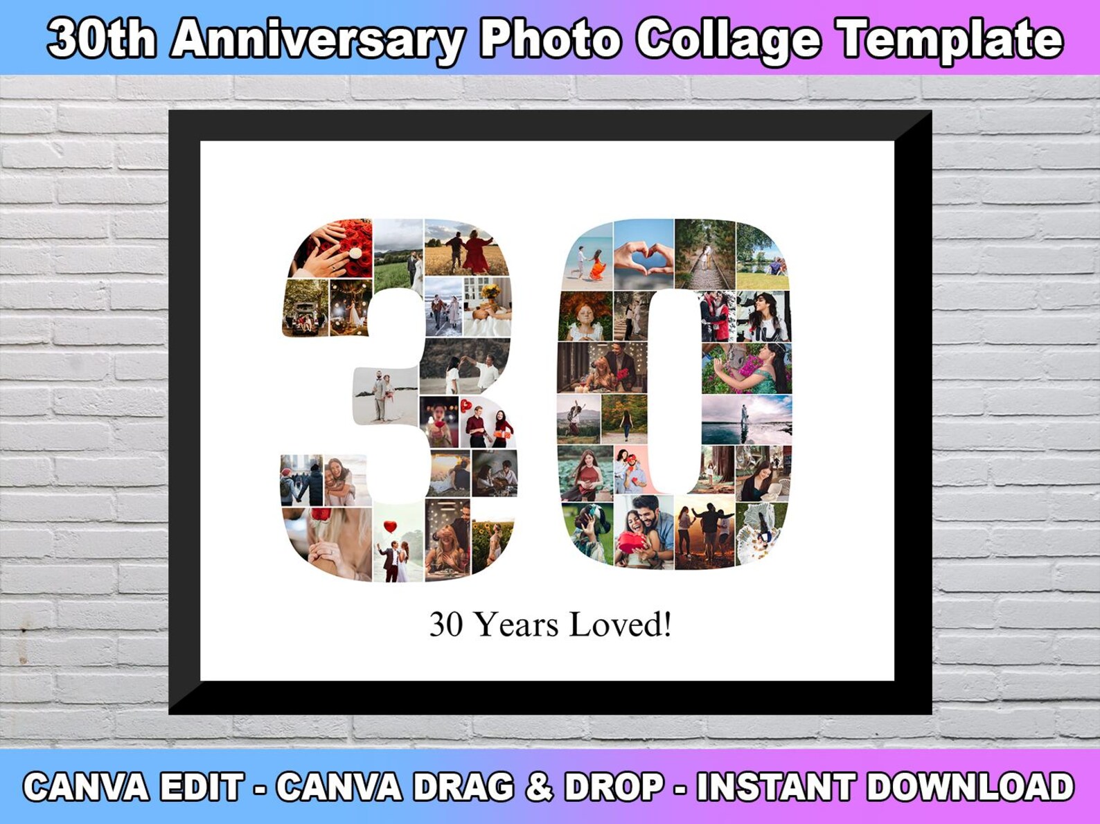 30th Birthday Photo Collage Template, Number 30 Collage, 30th Collage ...