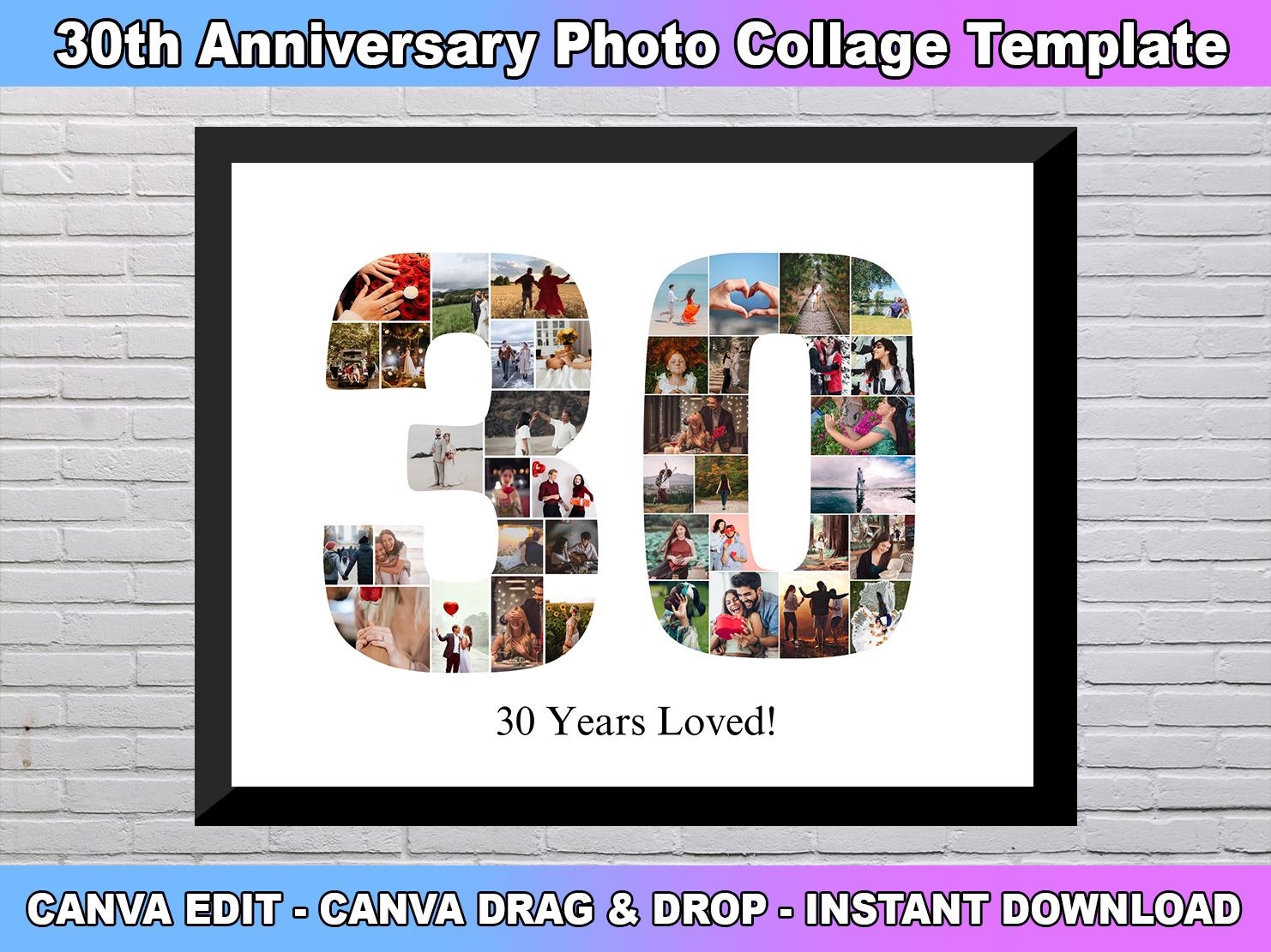 30th Birthday Photo Collage Template, Number 30 Collage, 30th Collage ...