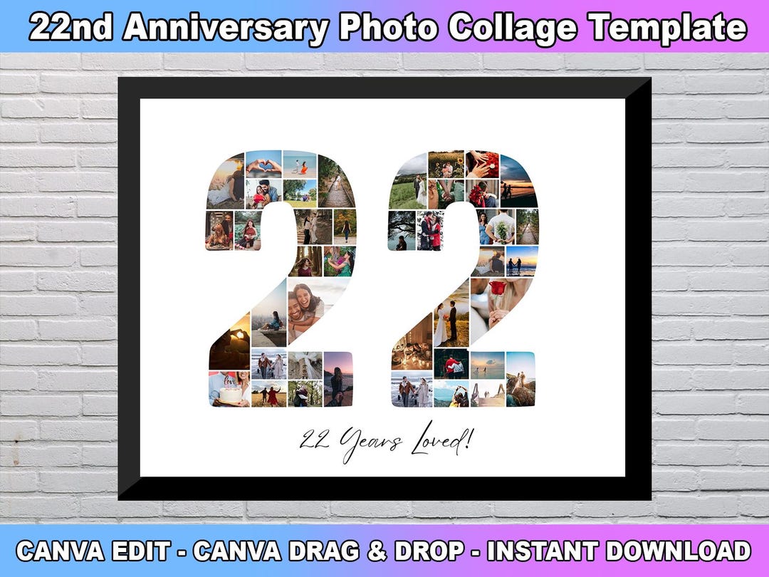 22nd Birthday Photo Collage Template, Number 22 Collage, 22nd Collage ...