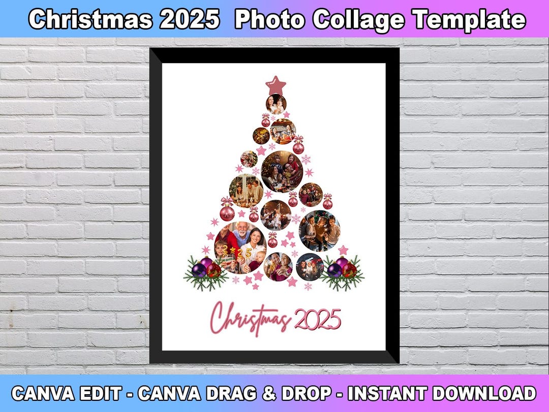 Christmas Tree Collage Template, Christmas Photo Collage, 2025 New Year ...