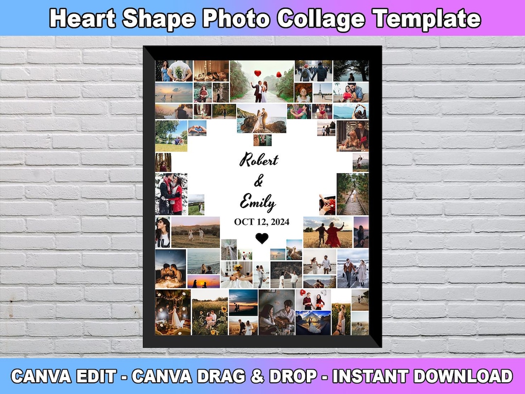 Heart Shape Photo Collage Template, Birthday Photo Collage Template ...