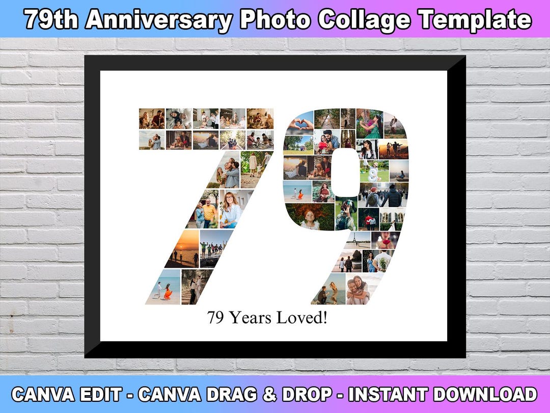 79th Birthday Photo Collage Template, Number 79 Collage, 79th Collage ...