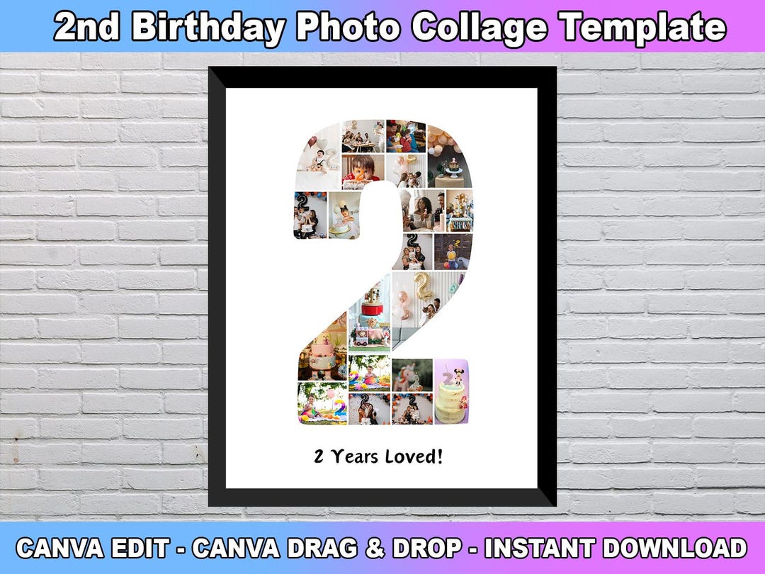 2nd Birthday Photo Collage Template, Number 2 Collage, 2nd Collage, 2nd ...