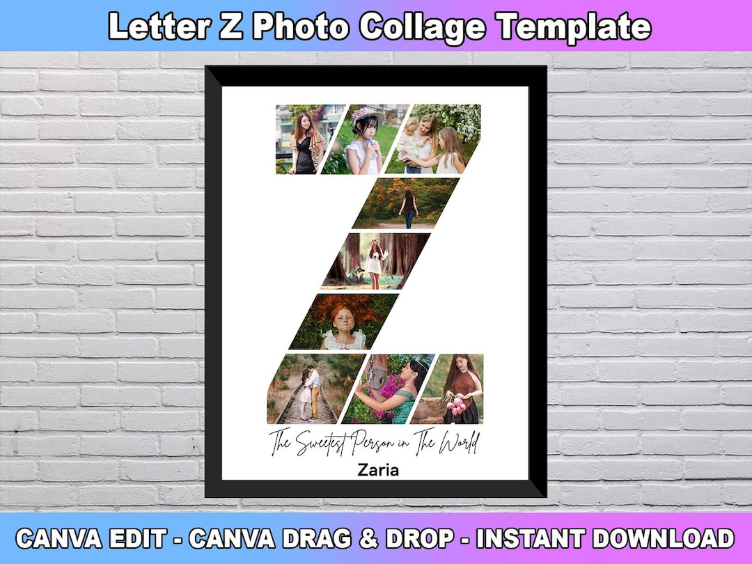 Letter Z Photo Collage Template, Letter Z Custom Name, Initial Photo ...