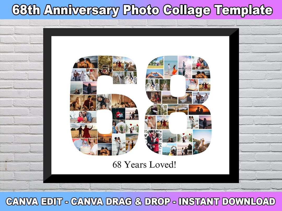 68st Birthday Photo Collage Template, Number 68 Collage, 68st Collage ...
