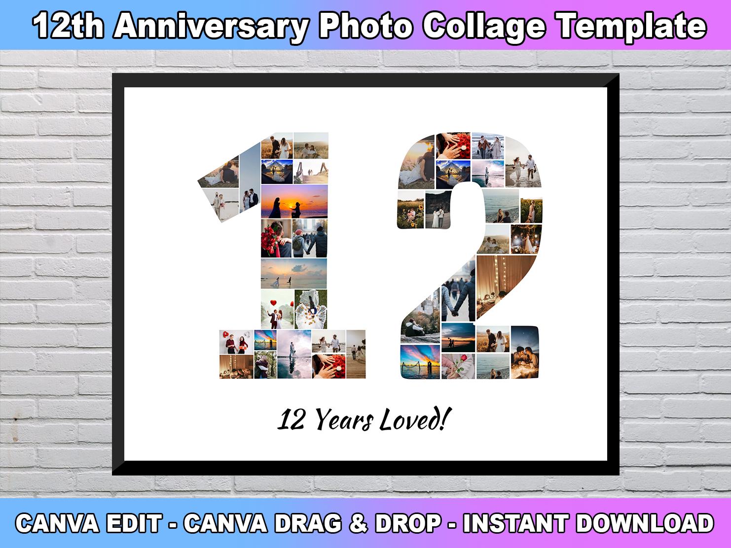 12th Birthday Photo Collage Template, Number 12 Collage, 12th Collage ...