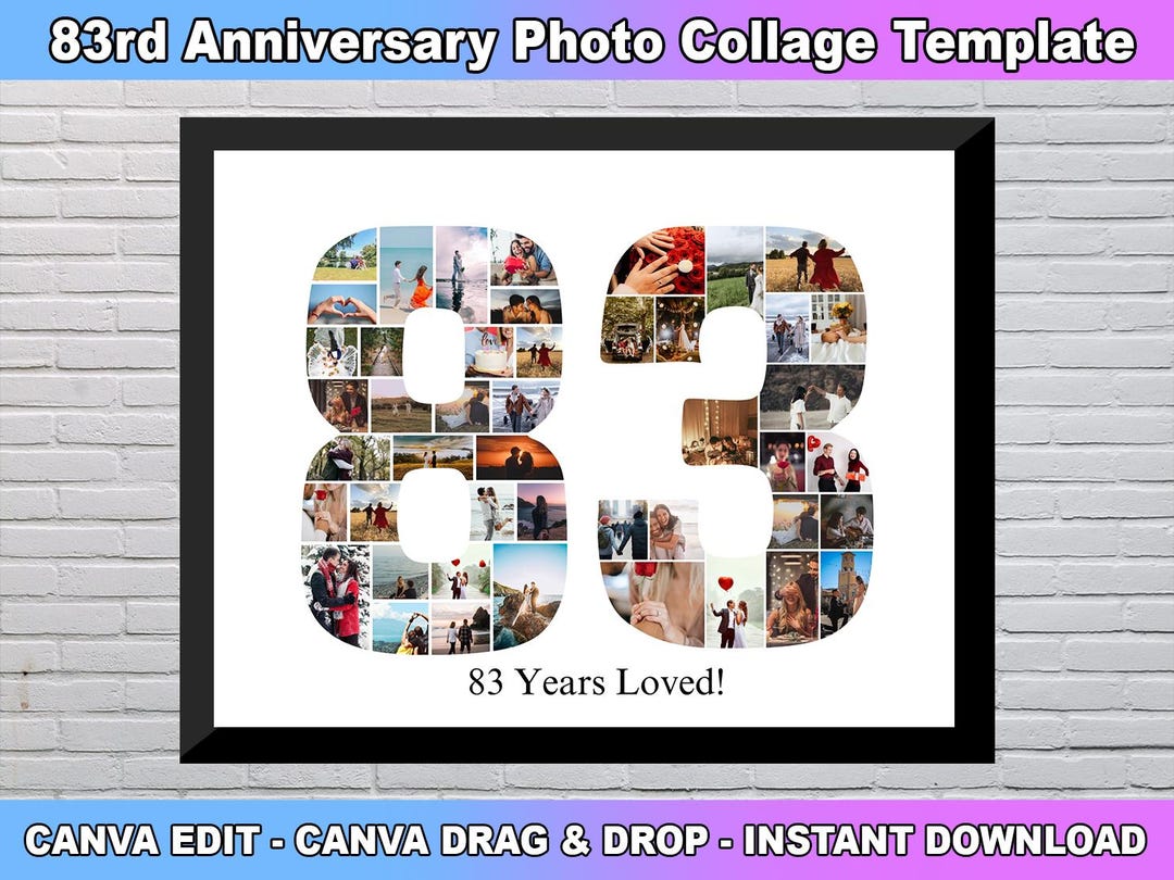 83rd Birthday Photo Collage Template, Number 83 Collage, 83rd Collage ...