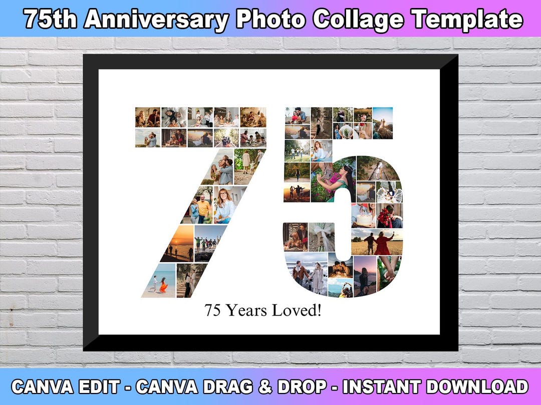 75th Birthday Photo Collage Template, Number 75 Collage, 75th Collage ...