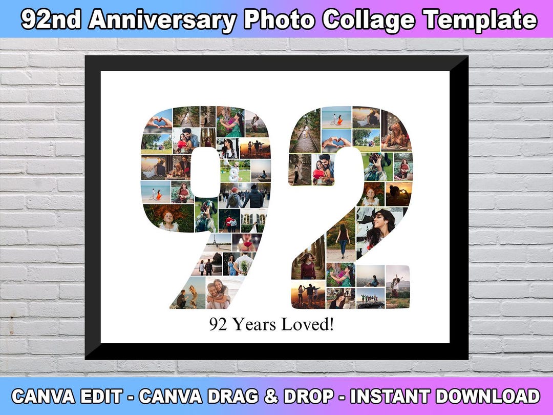 92nd Birthday Photo Collage Template, Number 92 Collage, 92nd Collage ...