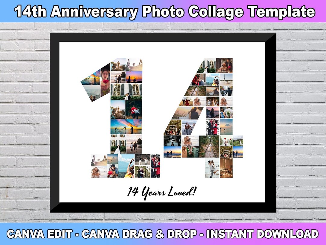 14th Birthday Photo Collage Template, Number 14 Collage, 14th Collage ...