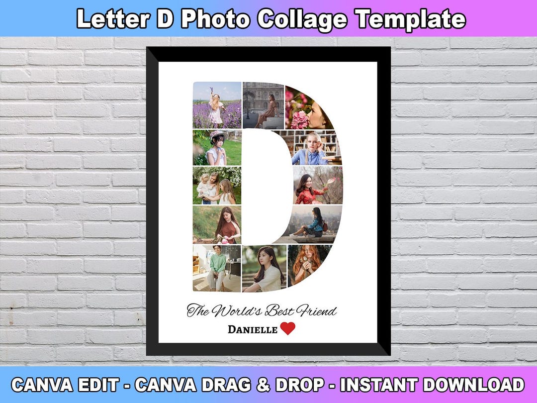 Letter D Photo Collage Template, Letter D Custom Name, Initial Photo ...