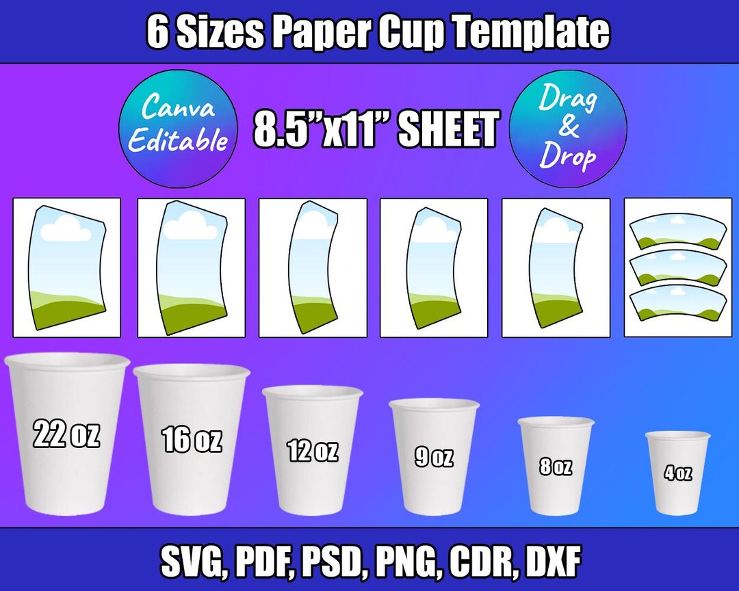 Paper Cup Wrapper Template, 6 Sizes Paper Cup Bundle, Paper Cup Wrapper ...