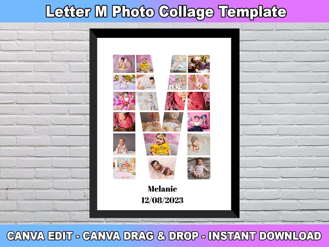 Letter M Photo Collage Template, Letter M Custom Name, Initial Photo ...