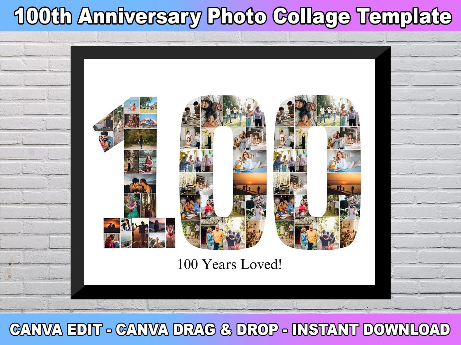 100th Birthday Photo Collage Template, Number 100 Collage, 100th ...