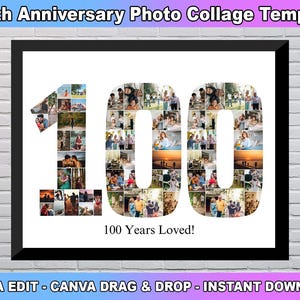 100th Birthday Photo Collage Template, Number 100 Collage, 100th ...