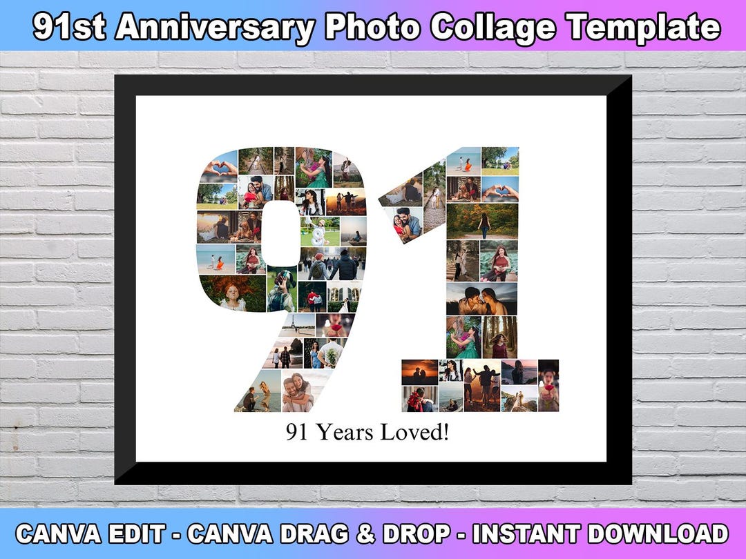 91st Birthday Photo Collage Template, Number 91collage, 91st Collage ...