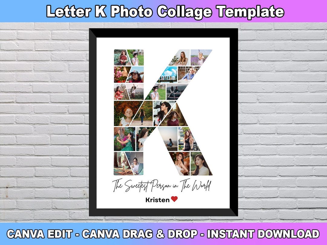 Letter K Photo Collage Template, Letter K Custom Name, Initial Photo ...