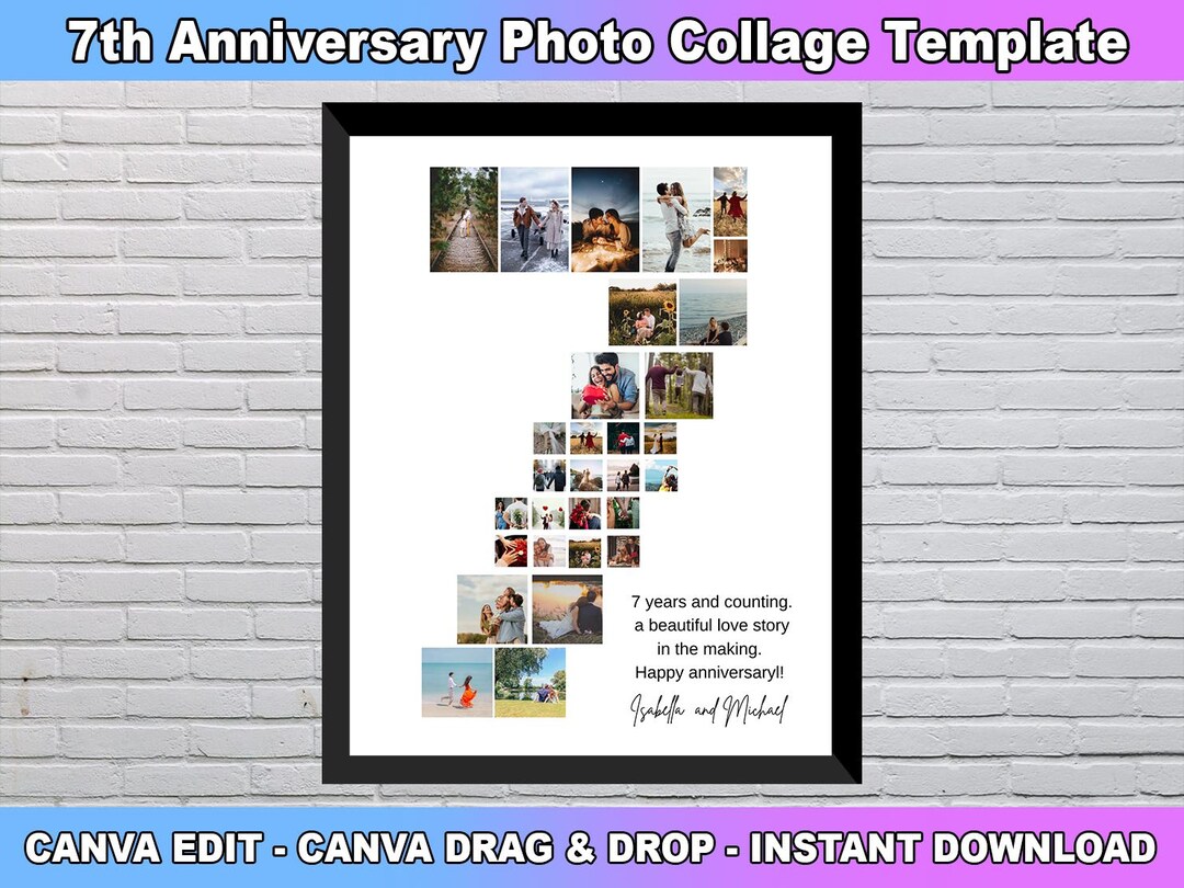7th Anniversary Photo Collage Template, Number 7 Collage, 7th Collage ...