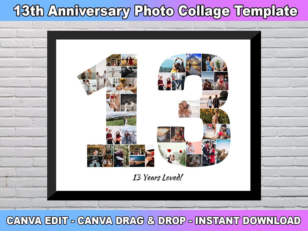 13th Birthday Photo Collage Template, Number 13 Collage, 13th Collage ...