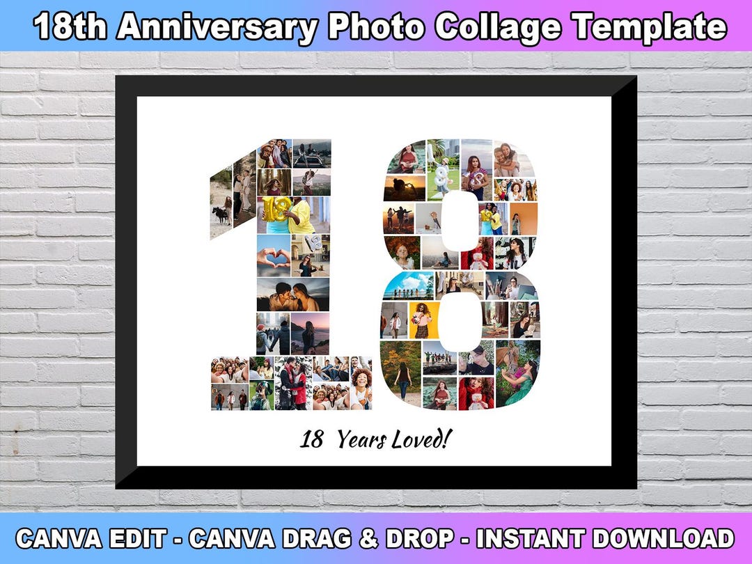 18th Birthday Photo Collage Template, Number 18 Collage, 18th Collage ...