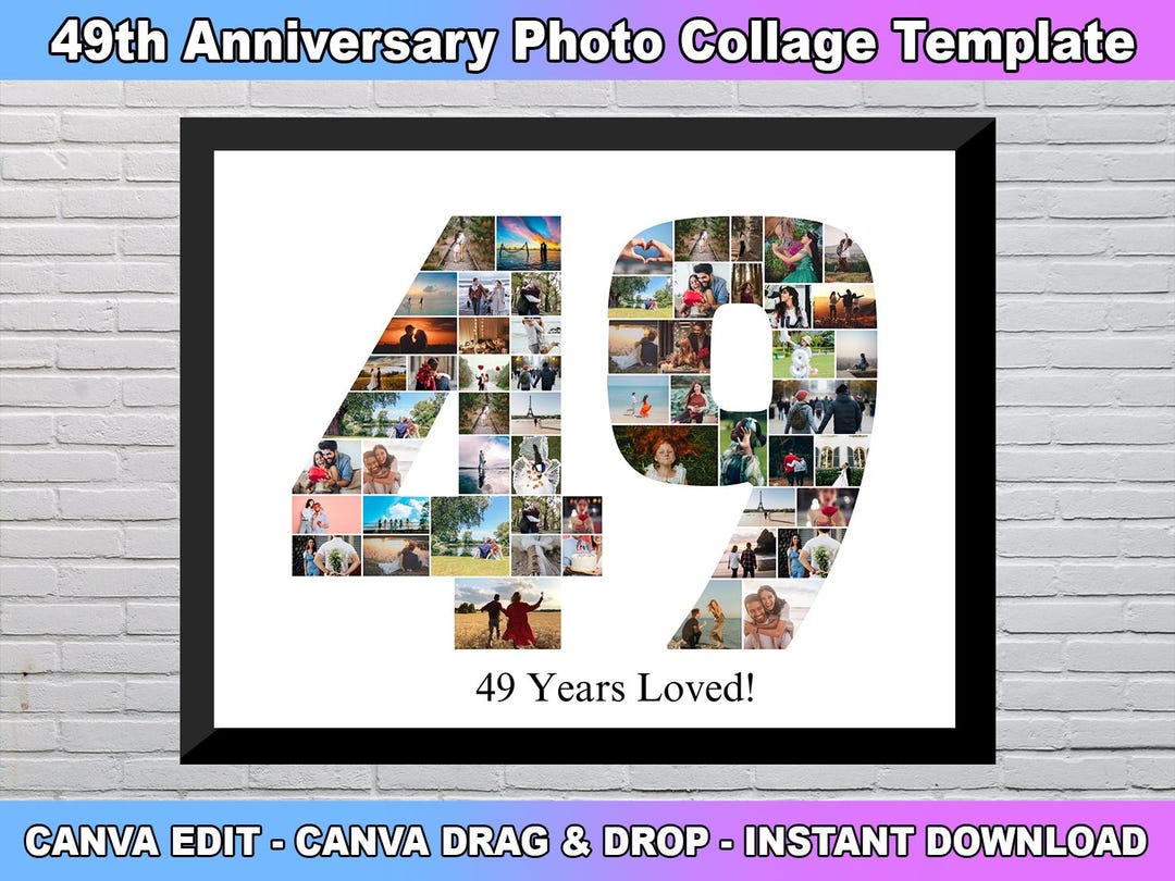 49th Birthday Photo Collage Template, Number 49 Collage, 49th Collage ...