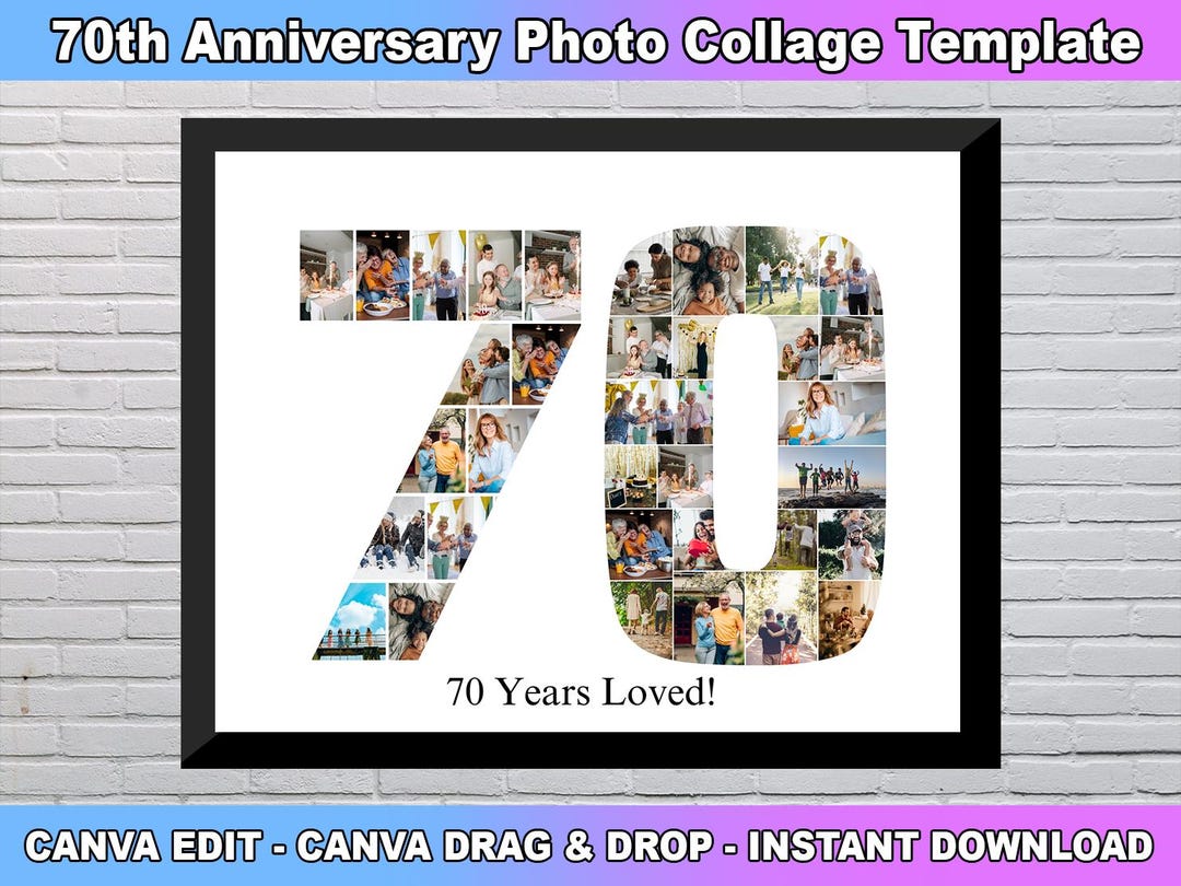 70st Birthday Photo Collage Template, Number 70 Collage, 70st Collage ...