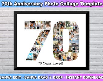 70th Birthday Photo Collage Template, Number 70 Collage, 70th Collage ...