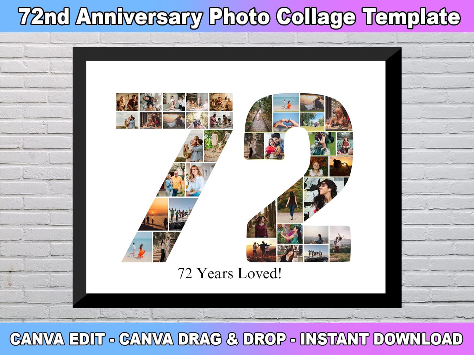 72nd Birthday Photo Collage Template, Number 72 Collage, 72nd Collage ...