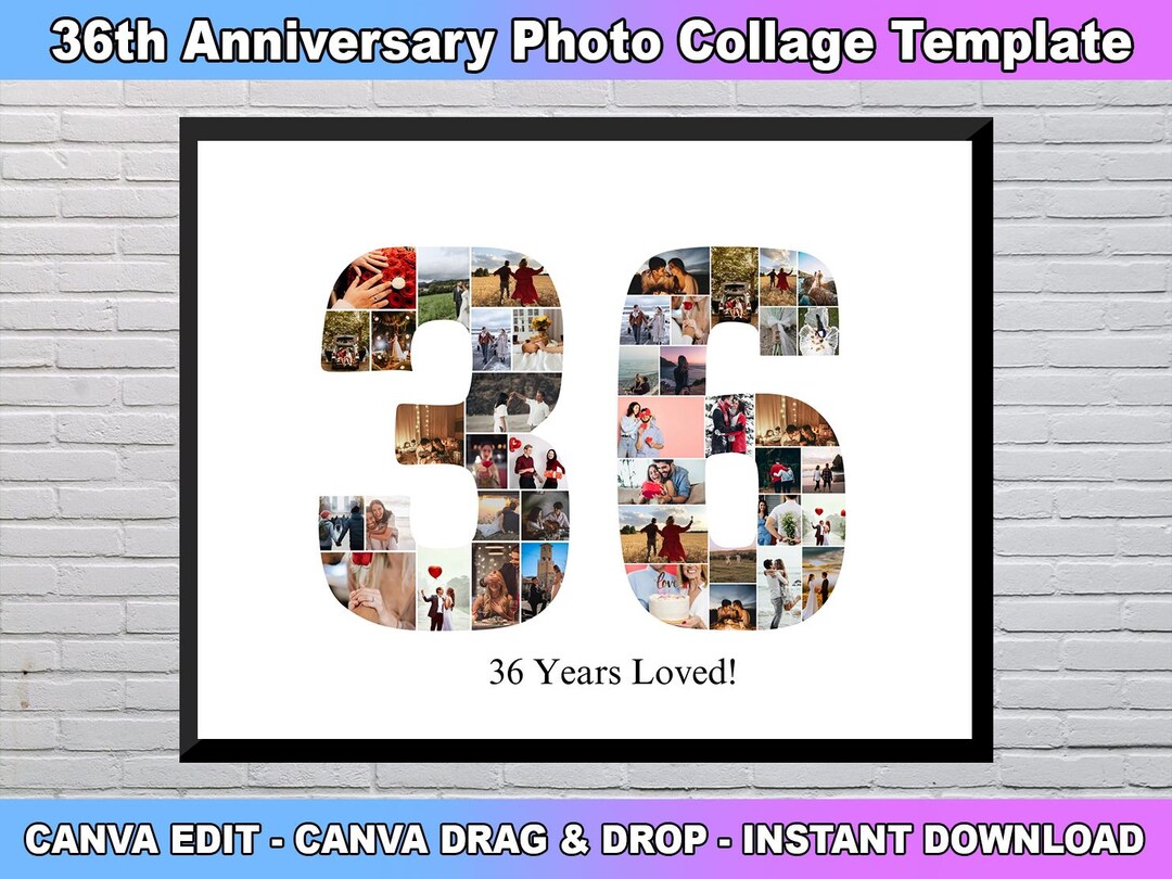 36th Birthday Photo Collage Template, Number 36 Collage, 36th Collage ...