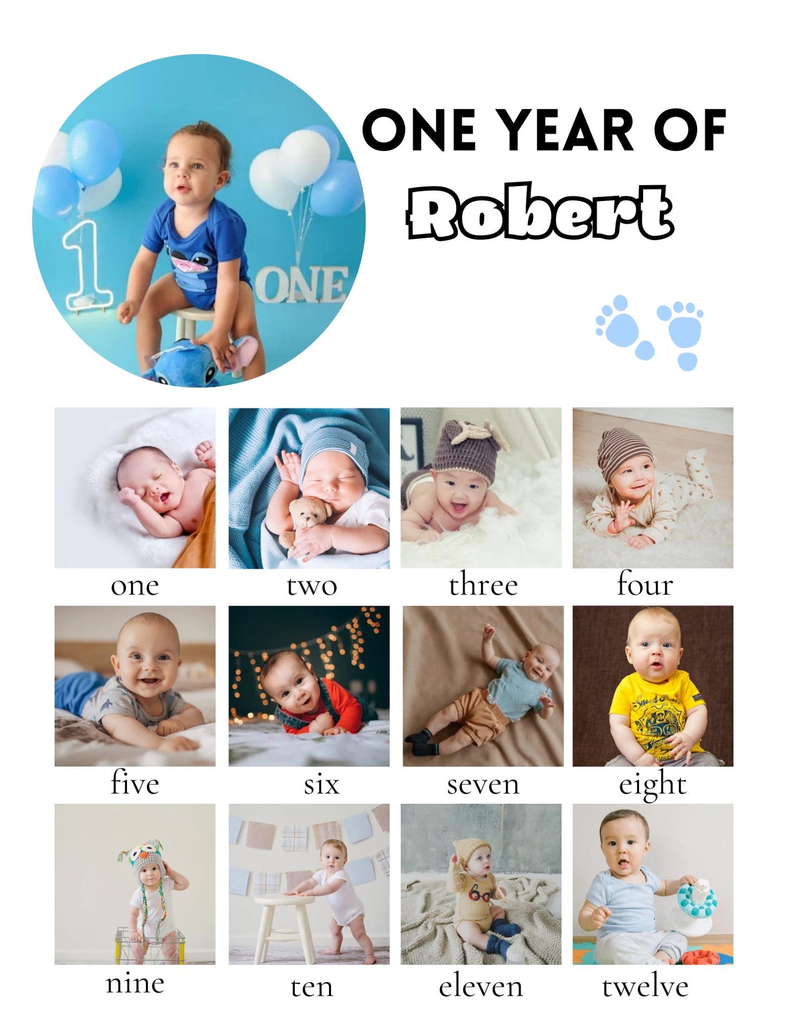 Baby 1st Birthday Photo Collage Template Gift Poster | 1st Year ...