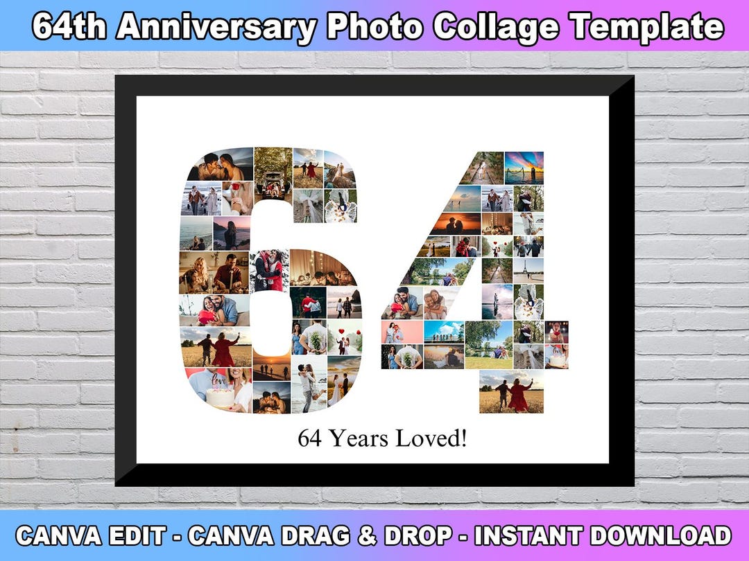 64st Birthday Photo Collage Template, Number 64 Collage, 64st Collage ...