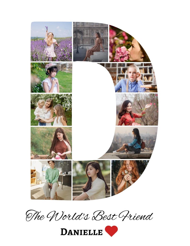 Letter D Photo Collage Template, Letter D Custom Name, Initial Photo ...