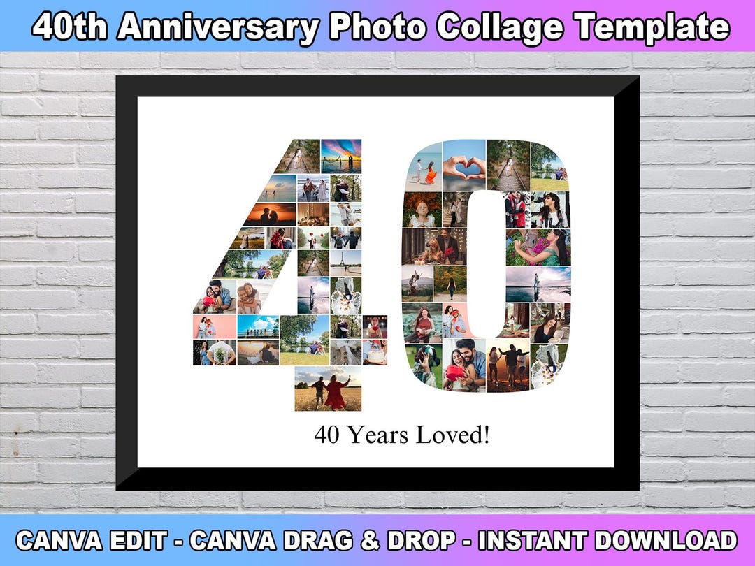 40th Birthday Photo Collage Template, Number 40 Collage, 40th Collage ...