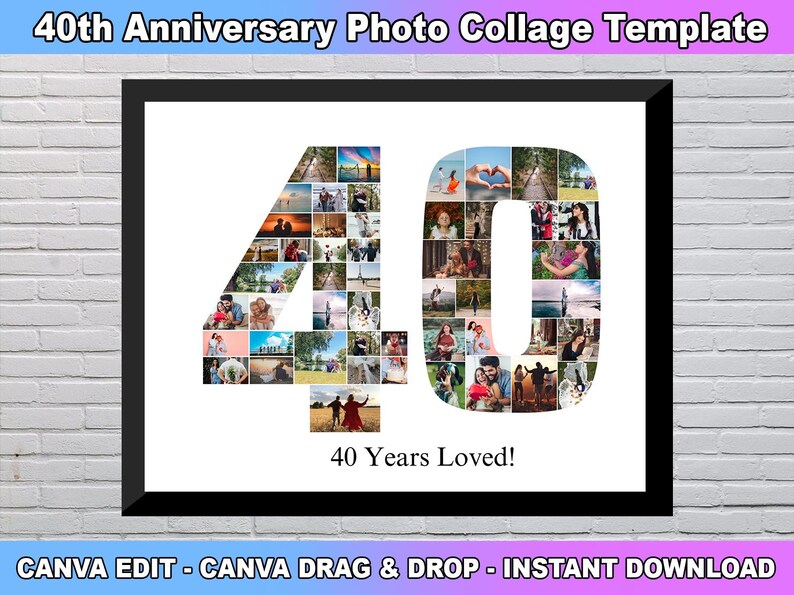 40th Birthday Photo Collage Template, Number 40 Collage, 40th Collage ...